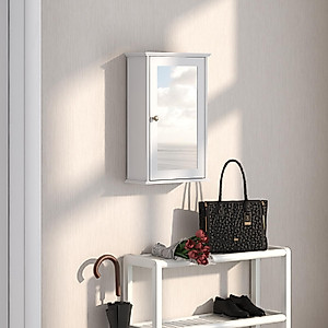 LOKO Bathroom Medicine Cabinet with Mirror, Wall Mounted Storage Cabinet with Single Mirrored Door and Adjustable Shelf for Bathroom, Living Room or Entryway, 13.5 x 6 x 21 inches (White)