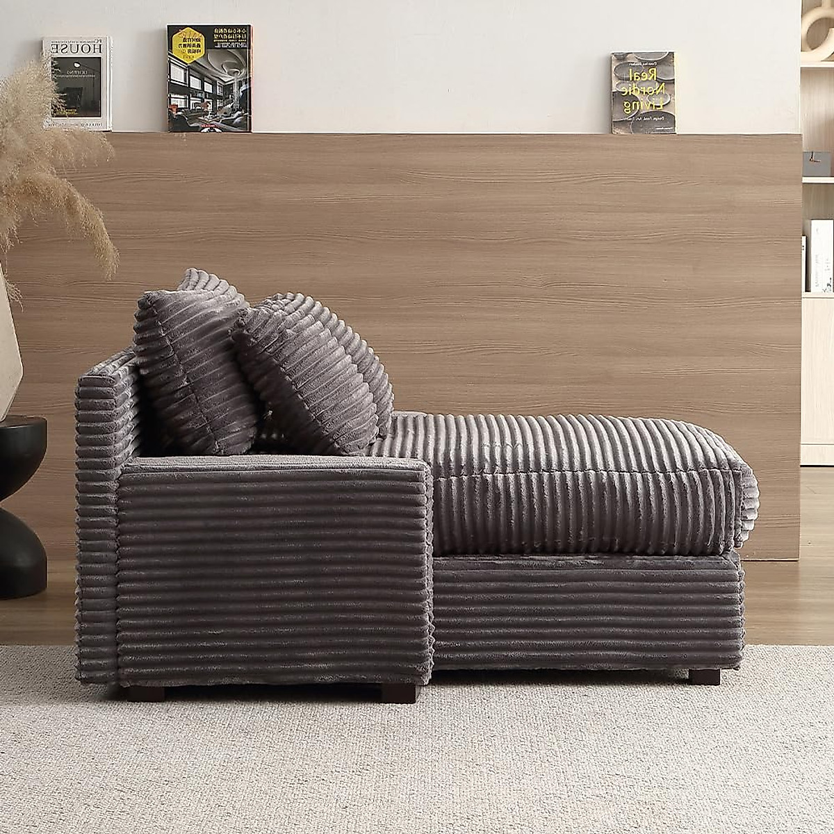 WILLIAMSPACE 48.8" Corduroy Lounge Sofa Chair Couch, Modern Upholstered Single Sleeper Sofa Bed with Pillows, Comfy Daybed for Living Room Bedroom (Gray)