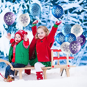50 Counts Winter Snowflake Balloons 12 Inch Frozen Snowflake Balloons Wonderland Latex White Blue Purple Balloons for Christmas Holiday Wedding Baby Shower Party Decoration Home Supplies
