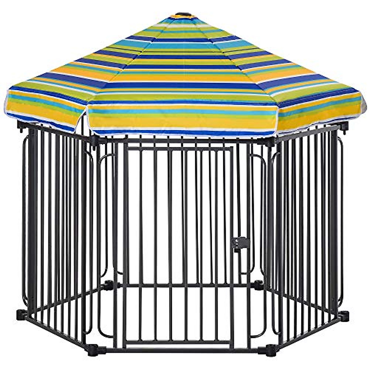 PawHut 48" x 41" Heavy-Duty Metal Dog Playpen, Outdoor Pet Cage Kennel, Puppy Exercise Fence Barrier with Weather-Resistant Polyester Roof, Locking Door, & Metal Frame