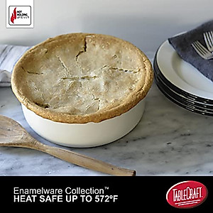 Tablecraft Enamelware Collection Black Rim Solid White Enamel Deep Bowl Baking Pan, Camping, Farmhouse, Home & Restaurant, Porcelain over Steel, Vintage, Boho, Retro, 10.13" Round, 3.6" Deep