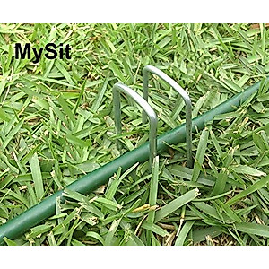 MySit 6" Galvanized Landscape Staples Garden Stakes Pins 100 Pack, Heavy-Duty 11 Gauge Garden Staples Anti-Rust Fence Stakes for Anchoring Weed Barrier Fabric Irrigation Tubing Soaker Hose
