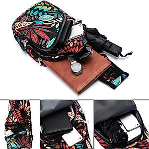 Seoky Rop Men Women Sling Backpack Anti Theft Crossbody Shoulder Chest Bag with USB Charging Port, Leaves