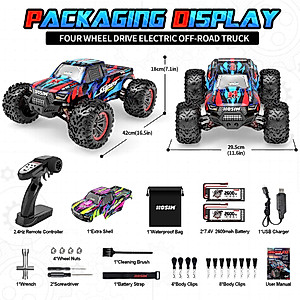 1:16 Brushless RC Cars 55+ kmh High Speed Large Remote Control Car 4x4 Off Road Monster Truck Electric All Terrain Waterproof Toys Hobby Vehicle for Kids and Adults - 2 Batteries for 40+ Min Play