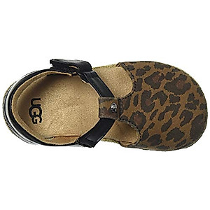 UGG girls I Emmery Leopard Flat Sandal, Tan, 4-5 Infant US