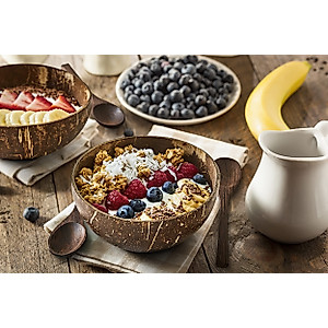 Coconut Bowls and Coconut Spoons Gift Set (Set of 4 Coconut Bowls + 4 Wooden Spoons) - 100% Natural - Vegan - Hand Made - Eco Friendly - Made from Reclaimed Coconut Shells - Bowls For Eating