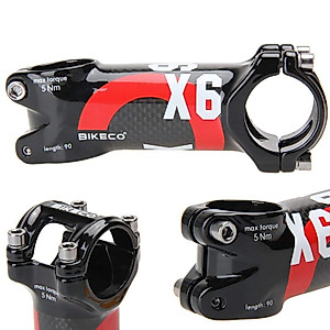 Bikeco New Carbon Fiber Bike Stem,Lightweight Aluminum+Carbon Fiber Bike Handlebar Stem,Mountain Bicycle Stem Road Bicycle Stem ø31.8x80/90/100/110mm 7 Degrees Stem 3K Gloss (Red, 90)