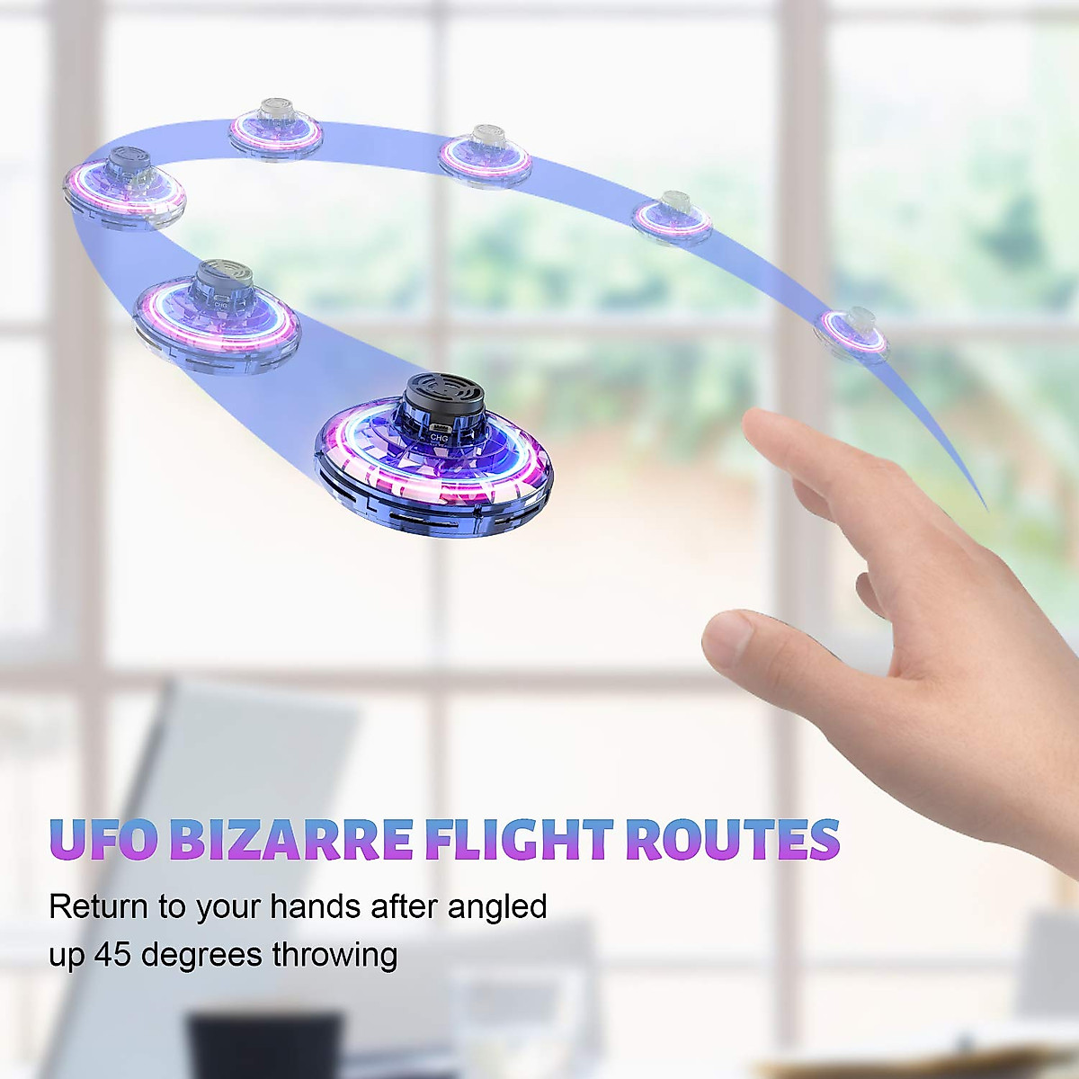 GESUNDHOME Hand Operated Mini Drones, Fidget Flying Spinner with Lights, UFO Drone Flying Toys, Cool Stuff Gadgets Christmas Birthday Gifts for Boys Girls Teens 8 9 10 11+