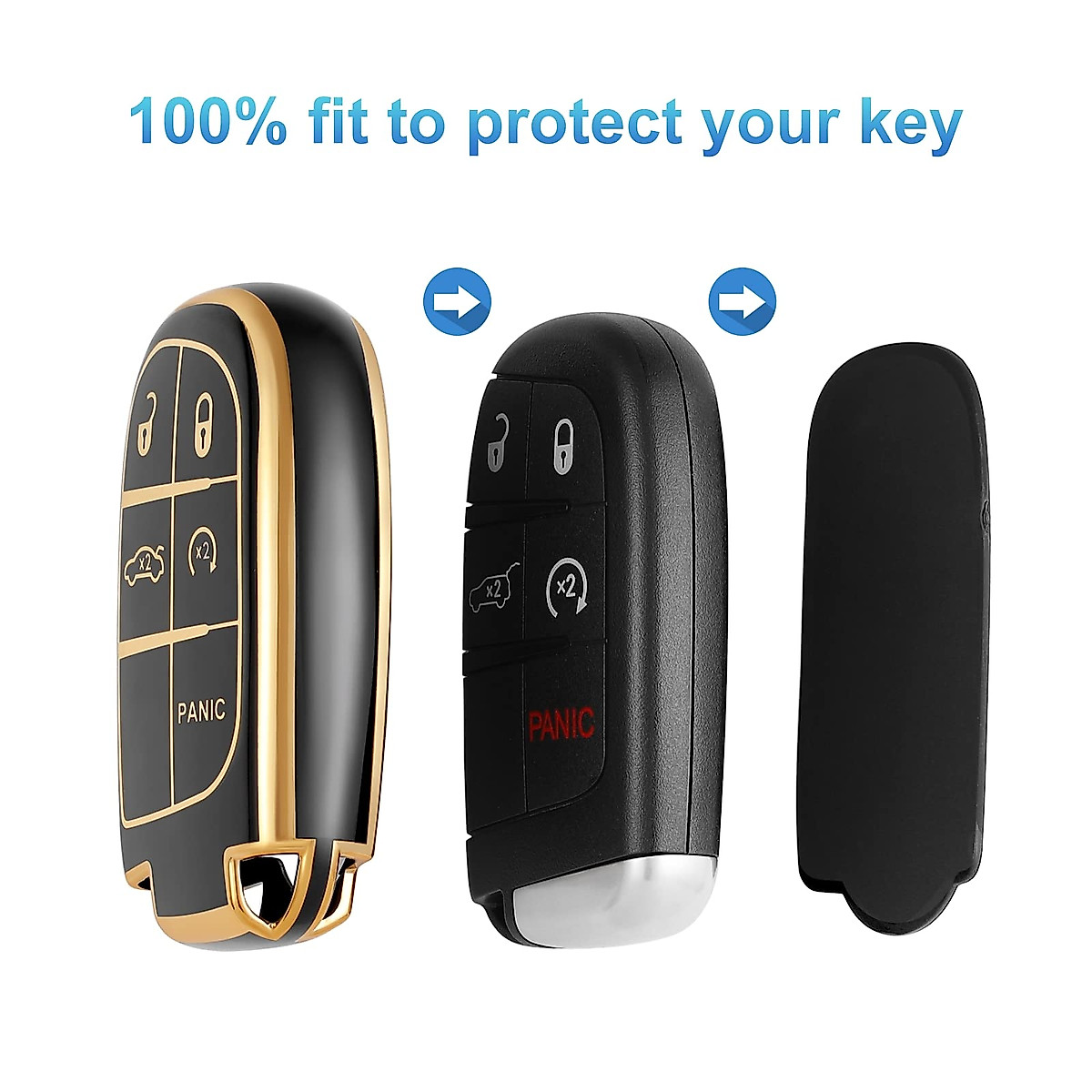 Compatible with Jeep Grand Cherokee Key Fob Cover, 3 4 5 Buttons Protector for Jeep Key Cover with Key Fob Keychain, Fit for Jeep Compass Renegade Cherokee (Jep-W)