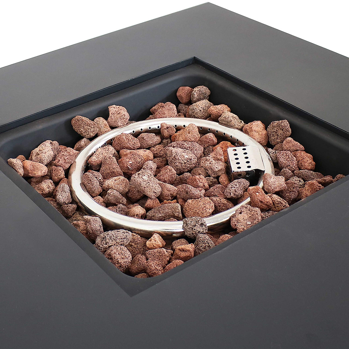 Sunnydaze Kleifar 25.25-Inch H Square Metal Propane Fire Pit with Rafa Fabric Sides - Includes Lava Rocks