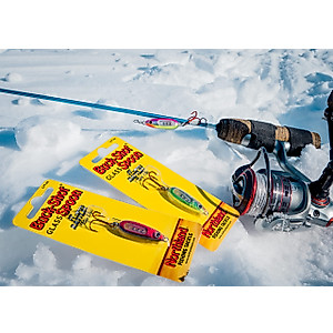 Northland Fishing Tackle Glass Buck-Shot Ice Fishing Jigging Spoon, Glo White, 3/32 Oz for Walleye, Perch, and Crappie