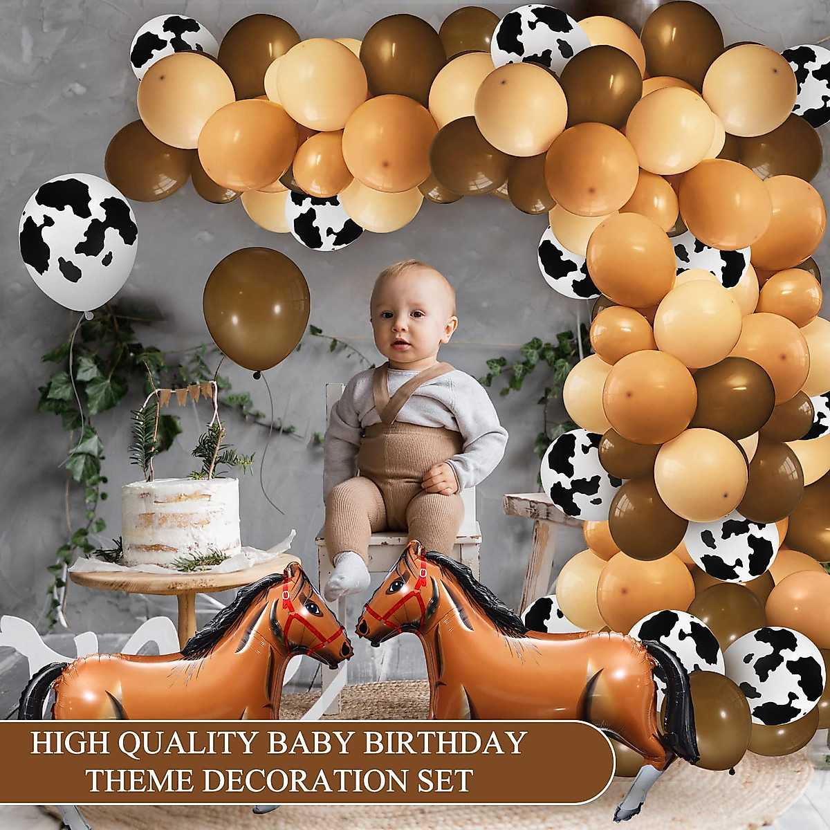 Jexine 146 Pcs Cowboy Birthday Party Decorations Western Party Balloon Garland Arch Kit Horse Balloons Cow Print Brown Blush Nude Balloons for Cowgirl Farm Horse Racing Derby Wild Party Baby Shower