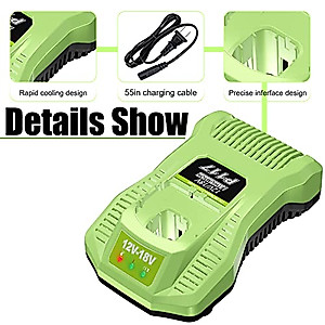 POWTREE 18V 6.5Ah P108 Battery Li-ion Replacement for Ryobi 18V Battery ONE+ P108 P102 P103 P104 P105 P107 P109 P122 Cordless Power Tools Battery with LED Indicator 2Pack+Changer