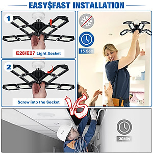 Aoretic LED Garage Lights Bulb 10+1 Panels 2 Pack -200W, 20000LM 6500K Led Shop Light with 6+1 Deformable Panels, Ceiling Lights for Basement Barn Light Garage