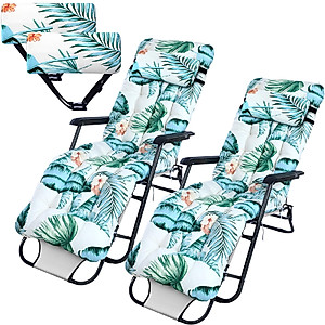 Kigley 2 Set 67 x 21 Inch Chaise Lounge Cushion Lounge Chair Cushions for Outside Bench Cushions for Outdoor Furniture Lounger Chaise Lounge Pads Outdoor with Headrest 8 Ties(Hawaii)