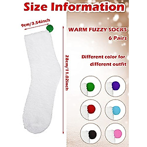 6 Pairs Women Pom Pom Socks with Balls Fuzzy Fluffy Socks for Women Winter Slipper Socks Crew Socks Stocking Stuffer Gifts (White)