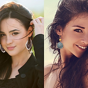 Boho Dangle Earrings Set for Women Long Tassel Dangles Earrings National Style Leather Leaf Drop Earrings Vintage Heart Shell Wooden Beads Hoop Earrings for Holiday