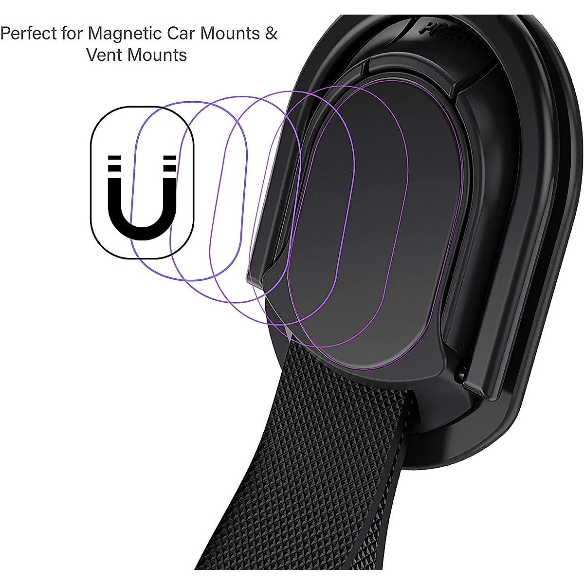 Ghostek LOOP Magnetic Phone Strap Holder for Hand with Kickstand Ergonomic Finger Grip Works with Car Mounts and Detachable for Wireless Charging Designed for iPhone, Galaxy, Pixel Case Covers (Black)