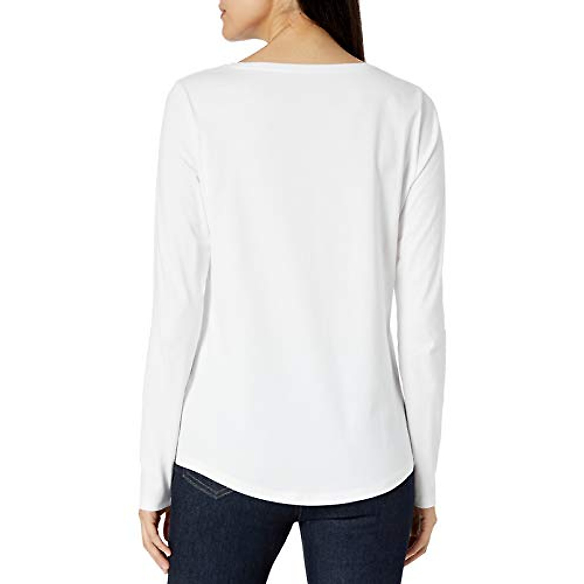 Amazon Essentials Women's Classic-Fit 100% Cotton Long-Sleeve V-Neck T-Shirt, White, X-Large