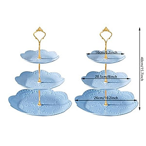 3 Tier Plastic Cupcake Stand Dessert Cupcake Stand Cakes Fruit Candy Display Tower for Wedding, Birthday Party, Tea Party and Baby Shower (Blue, 2)