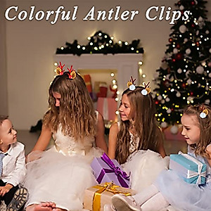 Christmas Antlers Hair Clips - 4 Pairs Hairpins with Reindeer Headband Horn and Ear - Deer Christmas Party Hair Accessories Supplies for Adult and Kids, Kuromi Red