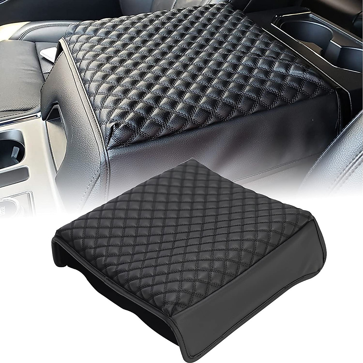 Winunite Compatible with 2015-2020 F150 Console Cover Armrest Cushion for 2015 2016 2017 2018 2019 2020 Bucket Seat F150 Center Console Protector PU Leather Armrest Cover 2015-2020 F150 Accessories