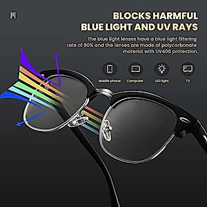Rutony 3 Pack Blue Light Glasses Men Women, Retro Semi Rimless Anti UV400 Clear Lenses, Round Clear Computer Gaming Eyewear