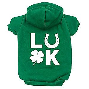 Luck St. Patrick's Day Pullover Fleece Lined Dog Hoodie with Leash Hole Sweatshirt (Green)