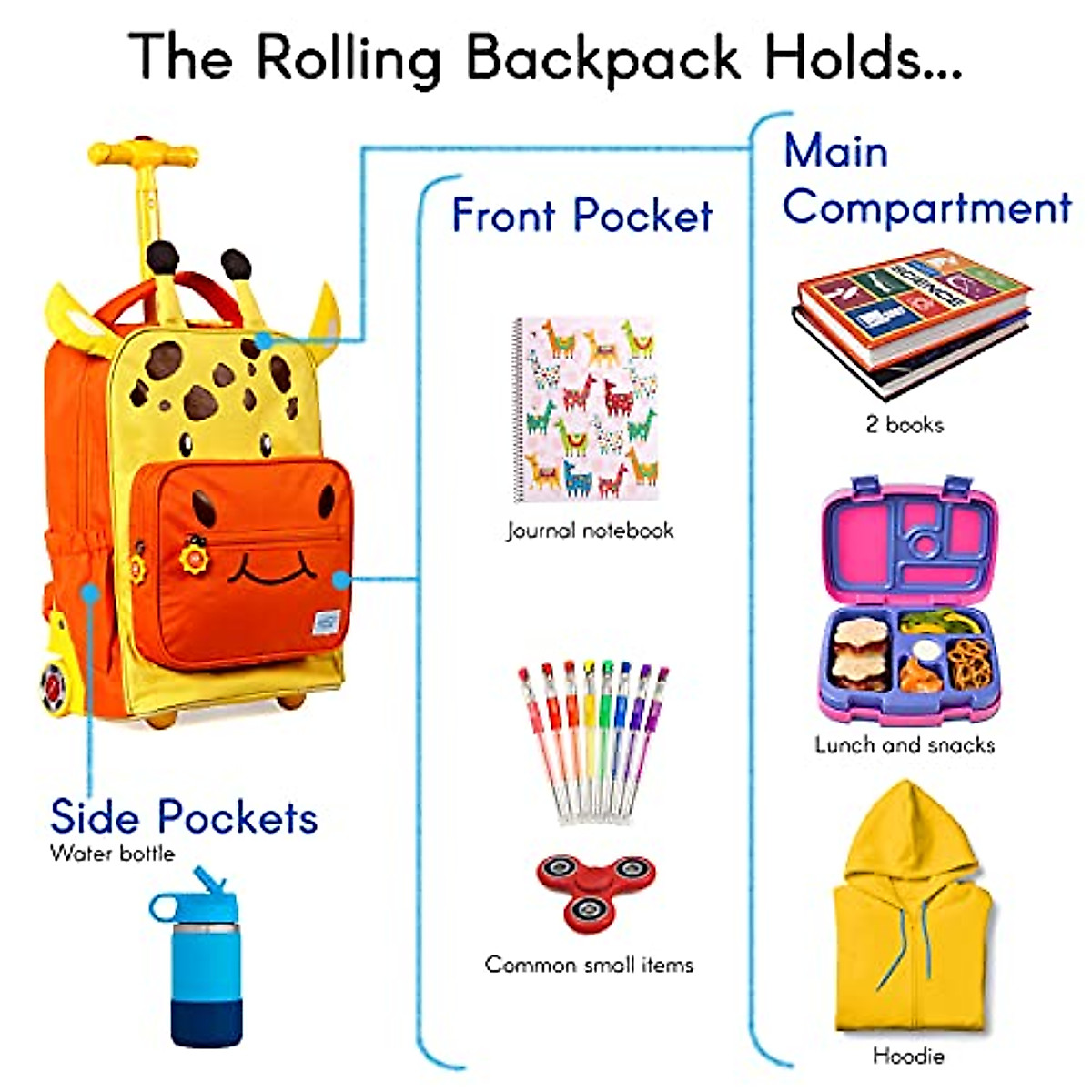 TWISE SIDE-KICK SCHOOL, TRAVEL ROLLING BACKPACK FOR KIDS AND TODDLERS (GIRAFFE)