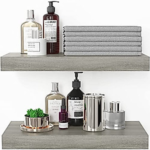 Ballucci Floating Shelves Set Extra Wide, 2-Pack 16" L Wood Wall Mounted Ledges with Invisible Brackets for Living Room, Bedroom, Bathroom, Kitchen, Nursery, 8" Deep - Gray Oak