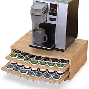 WELL WENG for Keurig Coffee Pod Holder Drawer (KK270) - Premium Bamboo, Compatible with K-Cups, 70 Pod Pack Capacity Rack, 2-Tier Holder & Storage - Natural Bamboo
