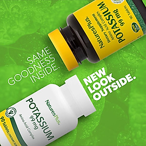 Nature’s Plus Potassium 99 mg, 90 Tablets - Supports Healthy Electrolyte Balance & Overall Well-Being - Gluten Free, Vegetarian - 90 Servings