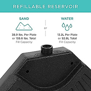 Best Choice Products 4-Piece 155lb Capacity Heavy-Duty Cantilever Offset Patio Umbrella Stand Square Base Plate Set w/Easy-Fill Spouts for Water or Sand - Black