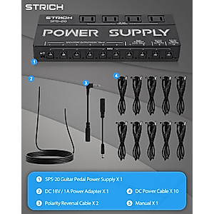 STRICH SPS-20 Guitar Power Supply 10 Isolated DC Output for 9V/12V/18V Effect Pedal