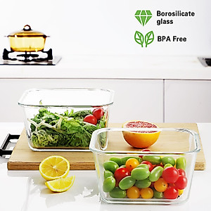 HOMBERKING 4 Pieces 63oz/8cup Large Glass Food Storage Containers, Meal Prep, Airtight Bento Boxes with Leak Proof Locking Lids for Microwave/Oven Freezer Dishwasher, BPA Free(2 Containers + 2 Lids)