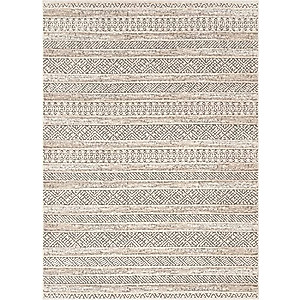 Well Woven Francesca Beige Tribal Geometric Distressed High-Lo Pile Area Rug (6'7" x 9'3")