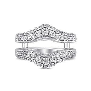 PVN Jewels 925 Sterling Silver Round CZ V Wrap Ring Guard Enhancer Rings Set Wedding Anniversary for Women 7.5