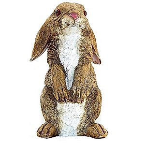 Bellaa Rabbit Statue Curious Cute Standing Bunny Outdoor Garden Patio Lawn Farmhouse Bunnies Figurine Rustic Sculpture 10 inch Home Decor Presents for Mom Gifts for Grandma