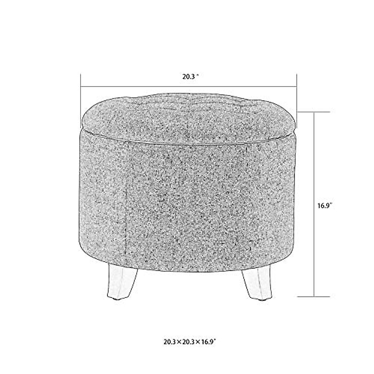 Convenience Concepts Designs4Comfort Round Storage Ottoman 19.75" - Versatile Contemporary Foot Stool for Living Room, Office, Gray Fabric