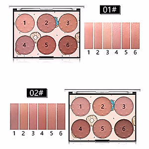 6 Color Blush Palette, Matte and Shimmer Powder, Highlight Face Blusher Buildable, Professional Facial Contour Blush Pallet Pigmented and Long Last For Natural Fair Dark Skin Tone