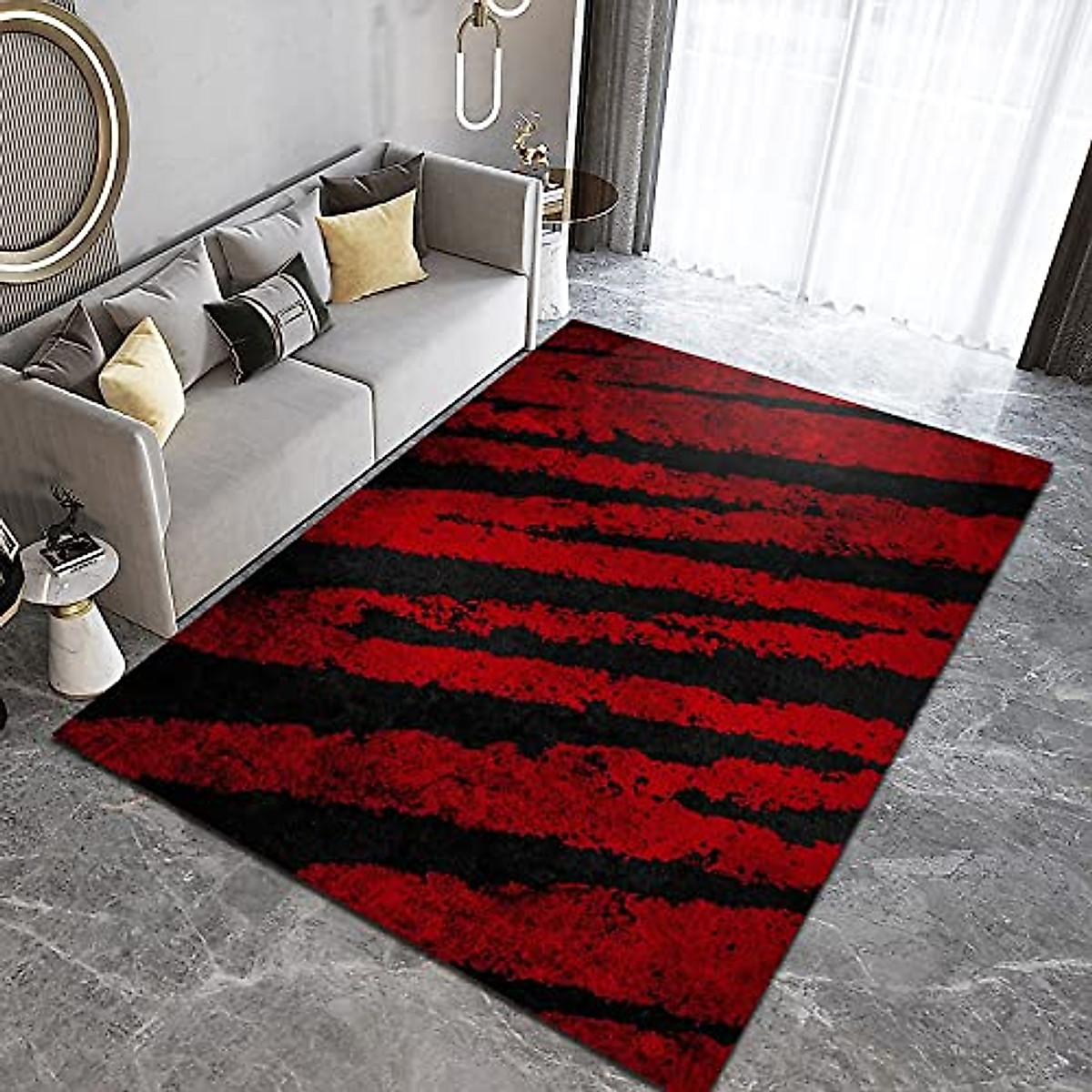FYMUROL Red Flamboyant Area Rugs, Black Stripe Decorative Rugs, Washable Bedroom Rugs with Non-Slip Backing Large Area Soft for Boys Girls Living Room Entrance Corridor Kids Room Office-5ft×7ft