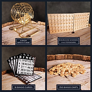 Royal Bingo Supplies Bingo Game Set for Adults, Seniors, and Family - 18 Cards 150 Chips 75 Balls, Brass Roller Cage and Board - Vintage Set