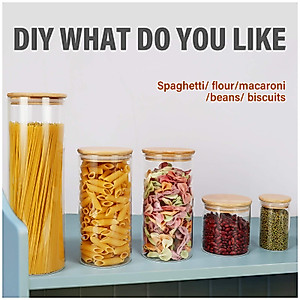 Glass Food Storage Containers Jars with Airtight Bamboo Lid 30oz 8pcs, 890ml Pantry Organization Jar, Glass Terrarium with Lid, Spice, Tea, Flour and Sugar Container, Canister Set for Kitchen Counter