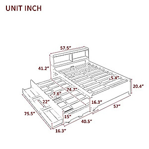 BIADNBZ Full Size Platform Bed with Trundle and Drawers, Wooden Bedframe with Storage Headboard&Bookcase for Kids Teens Bedroom, No Box Spring Needed, Espresso