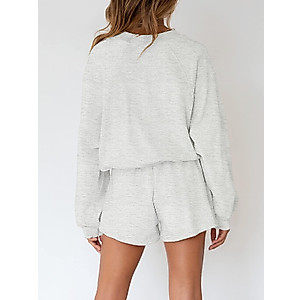 MEROKEETY Women's 2025 Fall Oversized Batwing Sleeve Lounge Sets Casual Top and Shorts 2 Piece Outfits Sweatsuit Light Grey