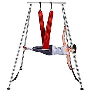 Happybuy Yoga Sling Inversion, 9.6 FT Inversion Yoga Swing Stand 68lbs, 551lbs/250kg Aerial Yoga Frame with 236in/6m Yoga Swing Inversion Sling Body Yoga Bundle Safety Belts Wine Red