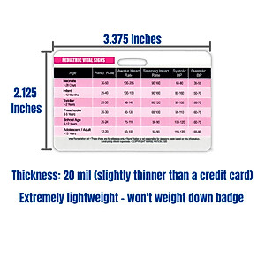Pediatric Vital Signs Horizontal Badge Card - Excellent Resource for Pediatric Nurses, Nursing Clinicals and RN Students - Great Nursing School Supplies and Accessories