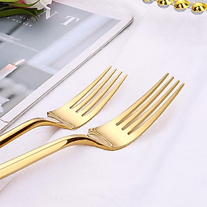 Aimilan 30 Piece Gold Flatware Set Service for 6, 18/10 Stainless Steel Hexagonal diamond Handle Silverware Set, Thickened tableware Cutlery Set, Mirror Polished, Dishwasher Safe