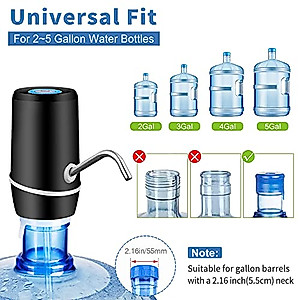 Water Dispenser for 5 Gallon Bottle, Electric Drinking Water Pump Portable Automatic Water Pump for Camping, Kitchen, Home, Office, Car, Fits for Indoor and Outdoor(Black)