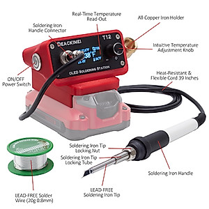 Deackimei Cordless Soldering Iron Station for Craftsman V20 Battery with Digital Display, Adjustable Temperature Knob, Lead-Free Solder, °C/ºF Conversion, Auto Sleep & Calibration Support (Tool Only)